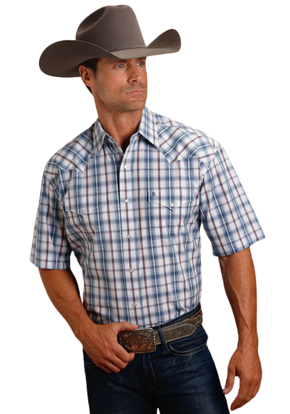 Stetson Apparel Men's Blue Diamond Dobby Western Shirt | The Boot Jack