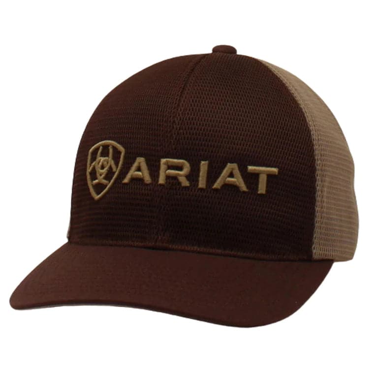 Ariat M&F Men's Brown and Khaki Logo Ball Cap - Stylish Western Hats & Caps