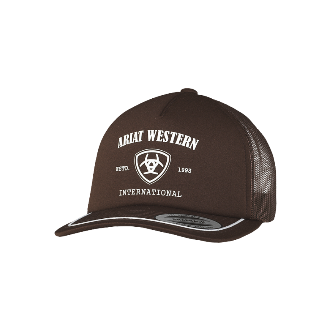 Ariat Men's Screen Print Logo Brown Cap- Western Style, Snap Back Closure