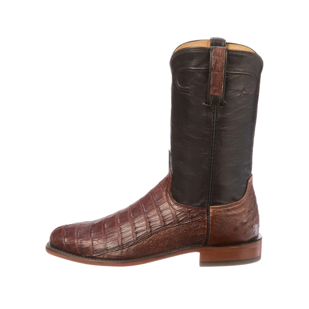 Lucchese Men's Gerard Caiman Sienna Boots: Exotic Roper Crafted in Texas