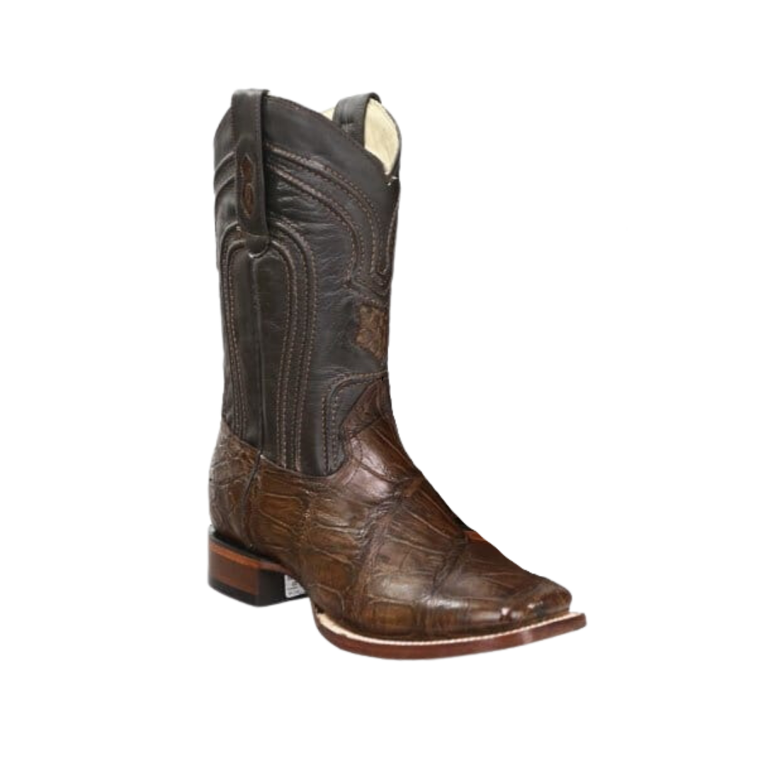 Los Altos Men's Alligator Wide Square Brown Boots - Handmade Quality ...
