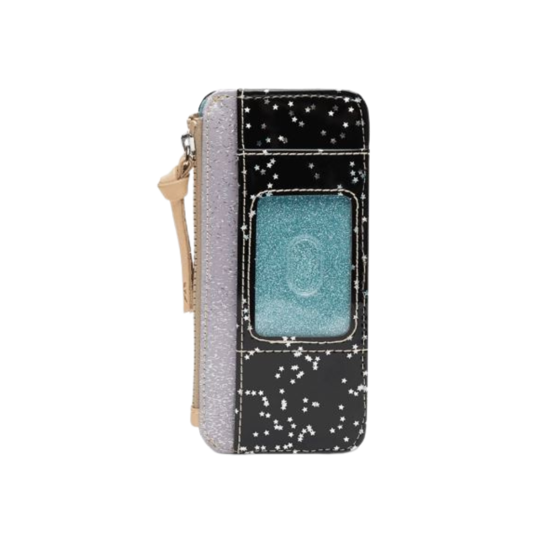Consuela Dreamy Organizer Card: Black Patent & Star Glitter Wallet