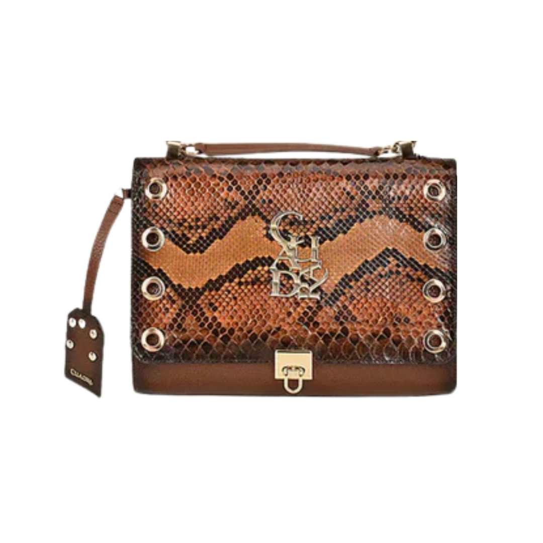 Shop Cuadra Women's Honey Python Cowhide Brown Handbag