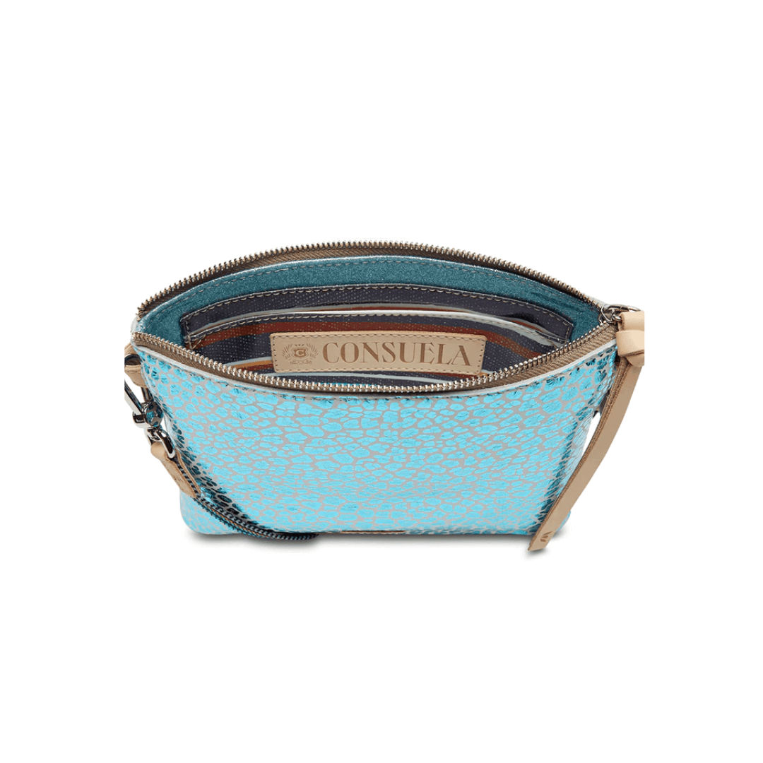 Stylish Consuela Kat Midtown Crossbody - White Leather & Turquoise Metallic