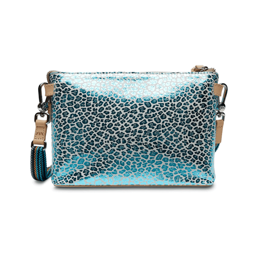 Stylish Consuela Kat Midtown Crossbody - White Leather & Turquoise Metallic
