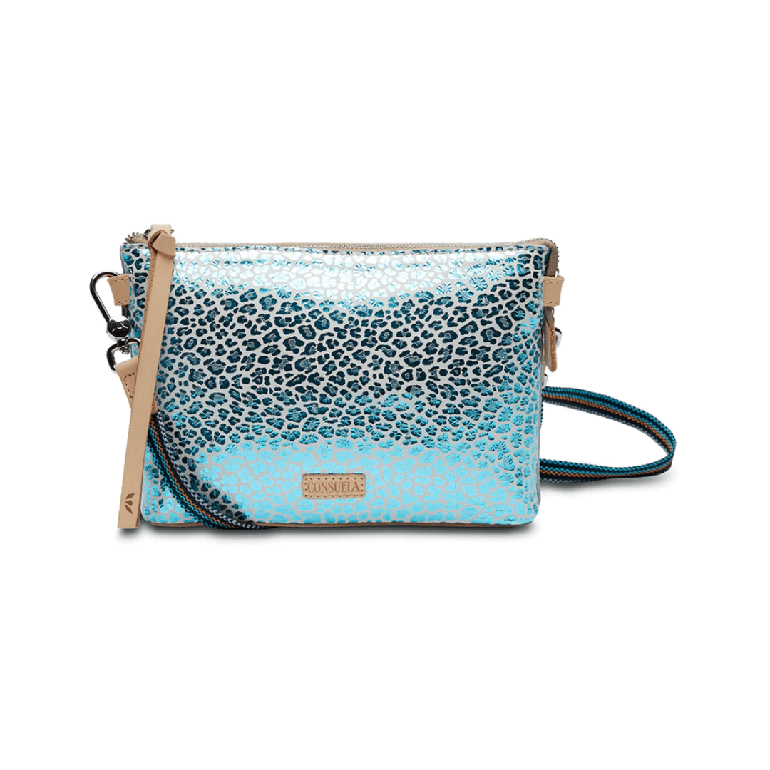 Stylish Consuela Kat Midtown Crossbody - White Leather & Turquoise Metallic