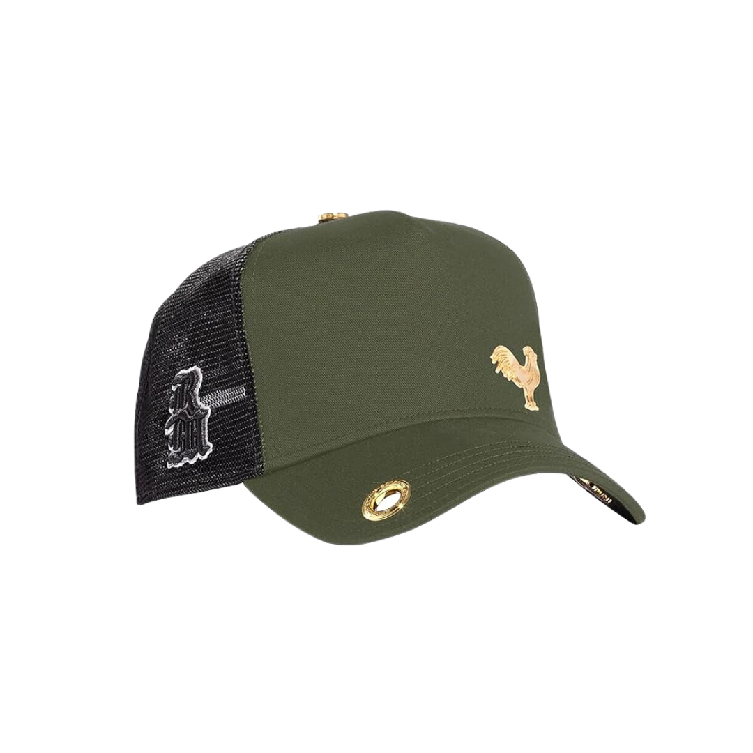 Red Monkey Unisex Rooster Fashionable Green Cap – 18K Gold Plated Emblem
