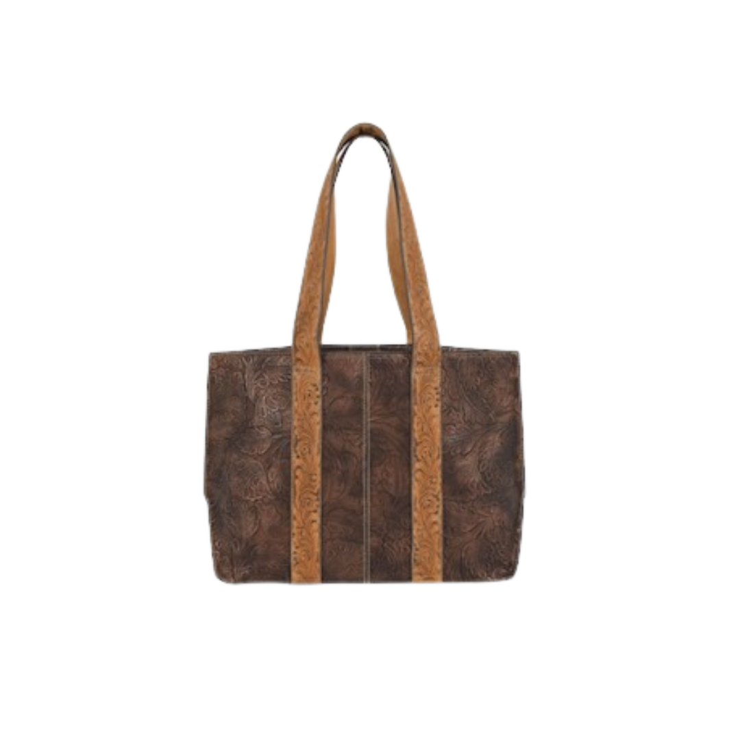 Trenditions Women's Tony Lama Bronzed Floral Brown Tote - Western Style Bag