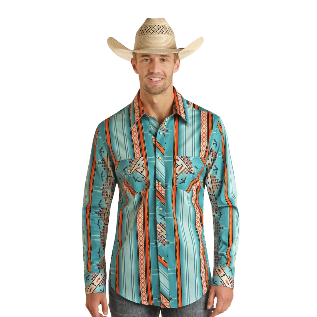 Panhandle Slim Men's Turquoise Aztec Print Shirt - Western Style