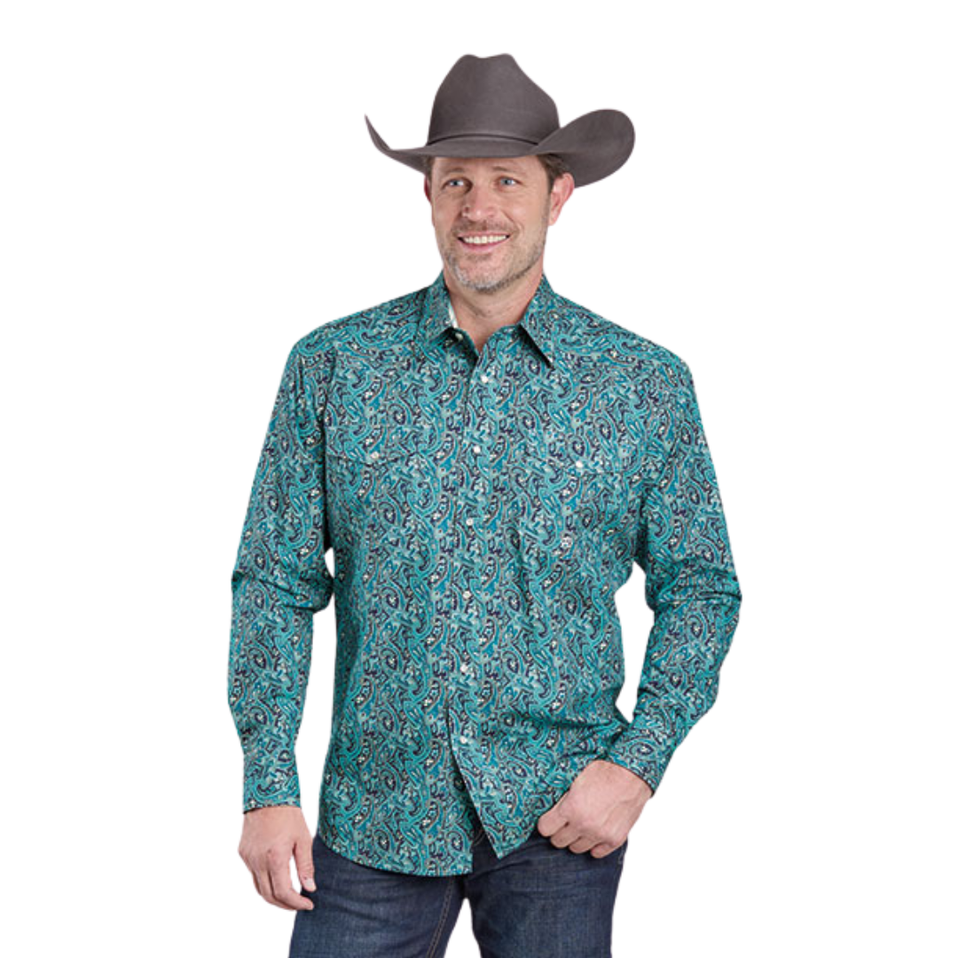 Roper Men's River Paisley Amarillo Blue Shirt - Western Style at The ...