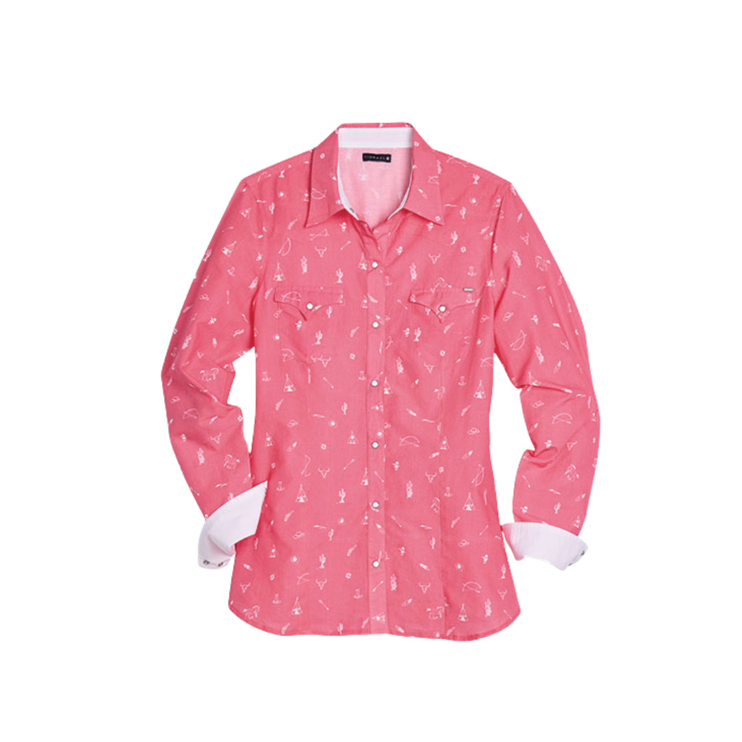 Roper Women's Western Ditzy Pink Shirt - Snap Closure, 100% Cotton