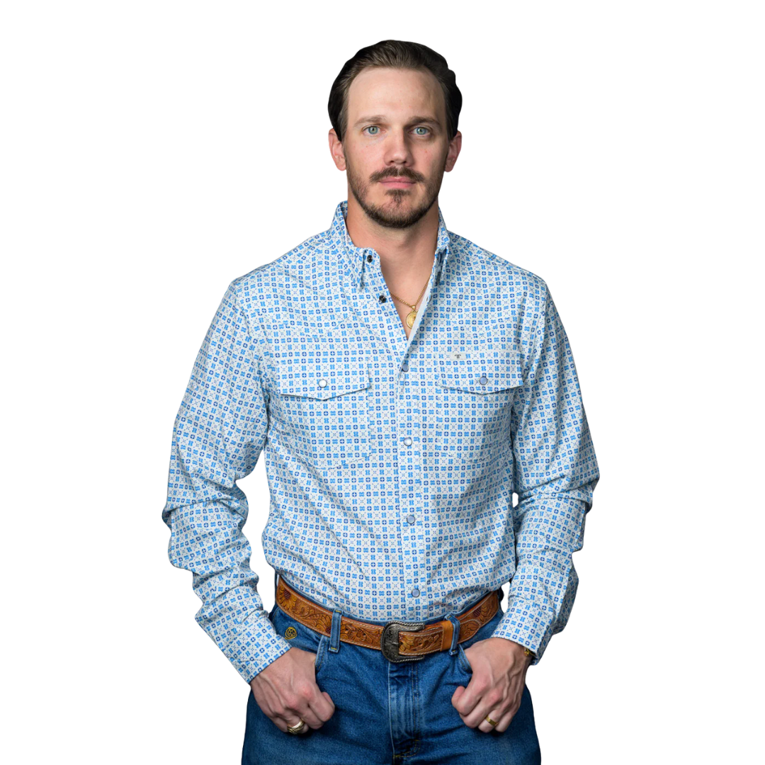 The Boot Jack Ferrell Men's Christian Snap Blue Shirt - Western Style ...