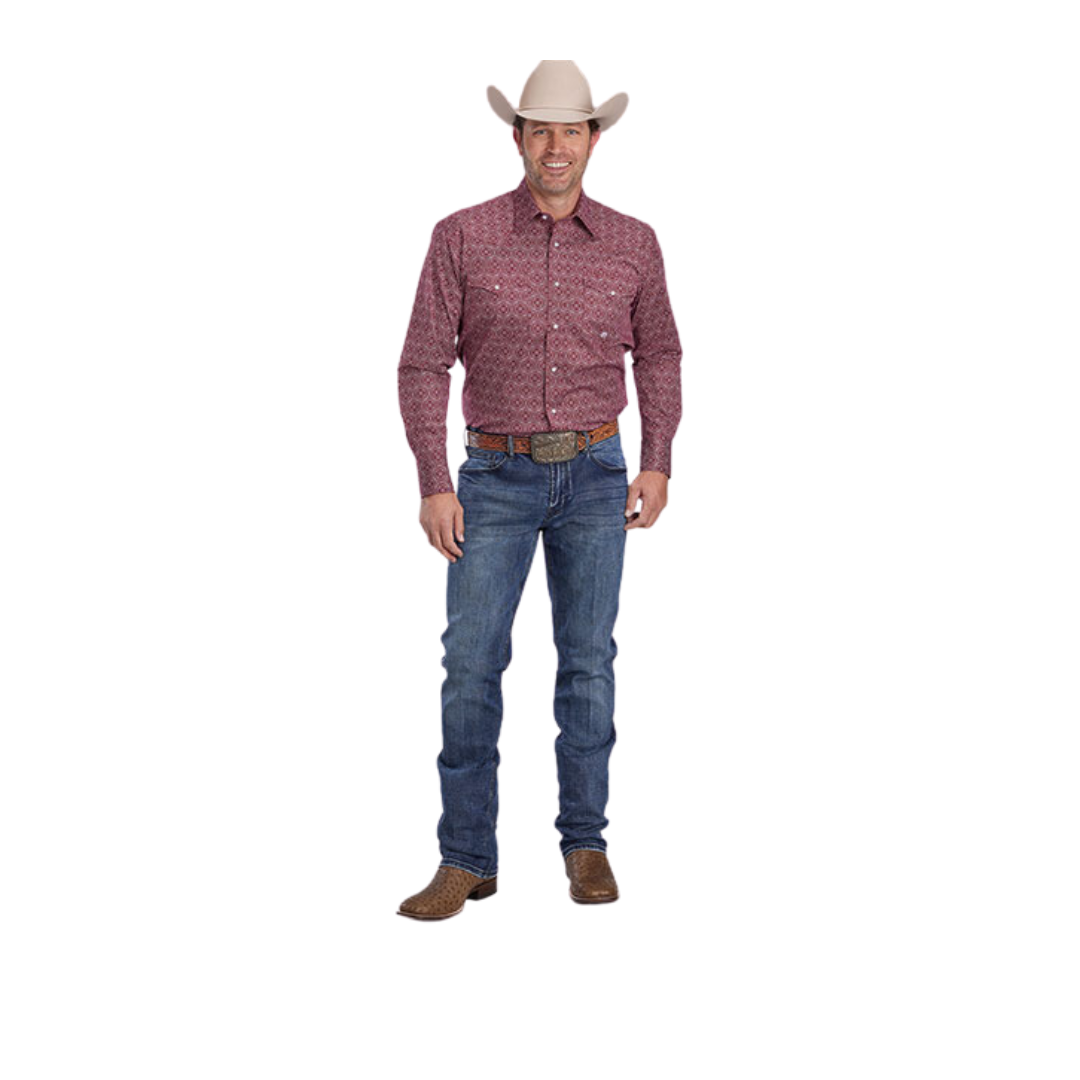 Roper Men's Stretch Medallion Red Shirt | Western Style | The Boot Jack