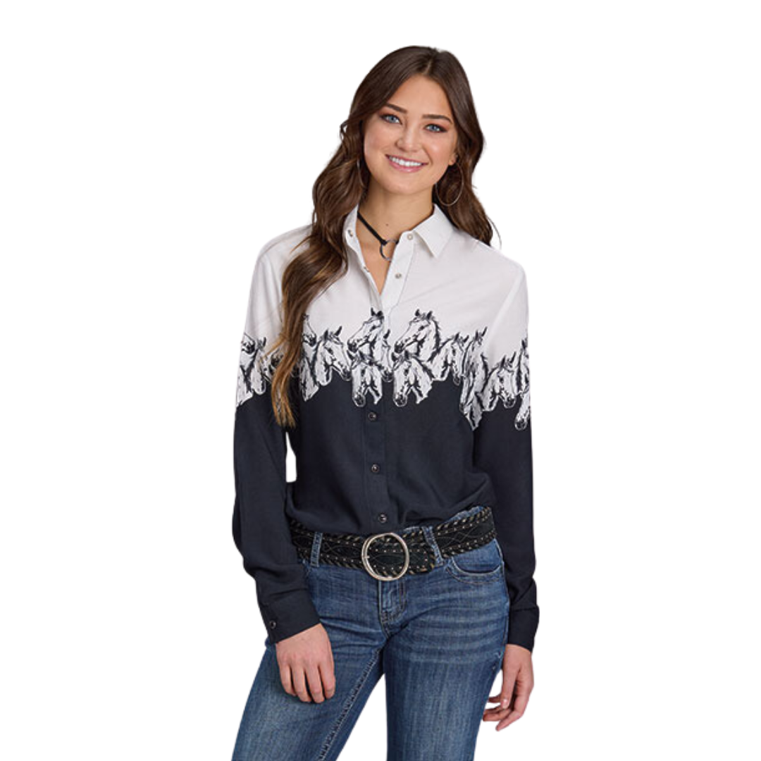 Shop Roper Women's Black Horses Print Shirt - Western Style