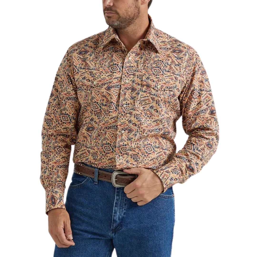 Wrangler Men's Checotah Western Cotton Shirt - Tan Style