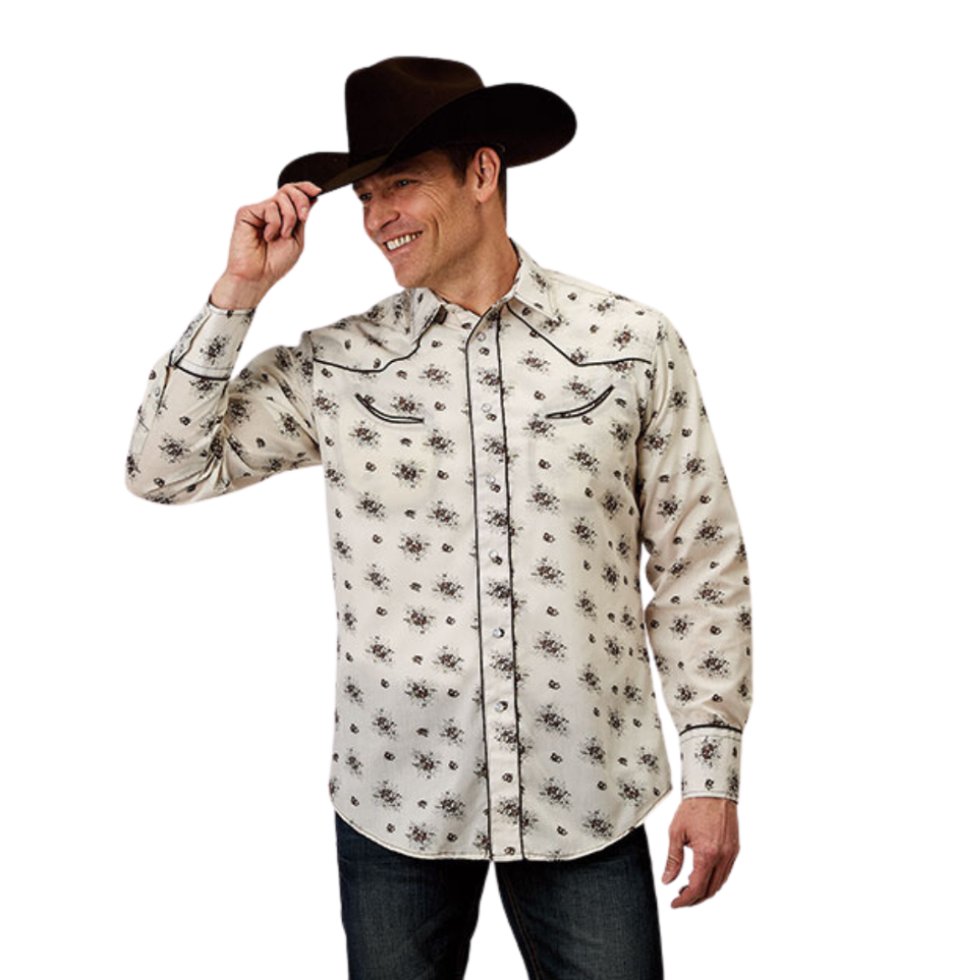 Roper Men's Snap Retro White Western Shirt - Quality Woven Design