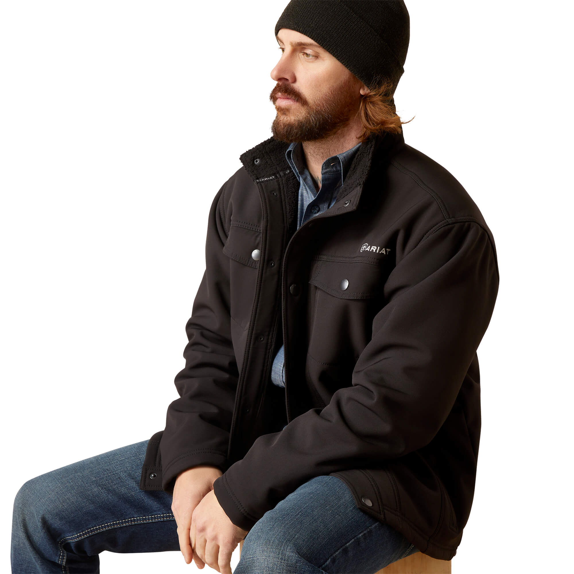 Western Sophistication: Ariat Men's Vernon Black Sherpa Jacket