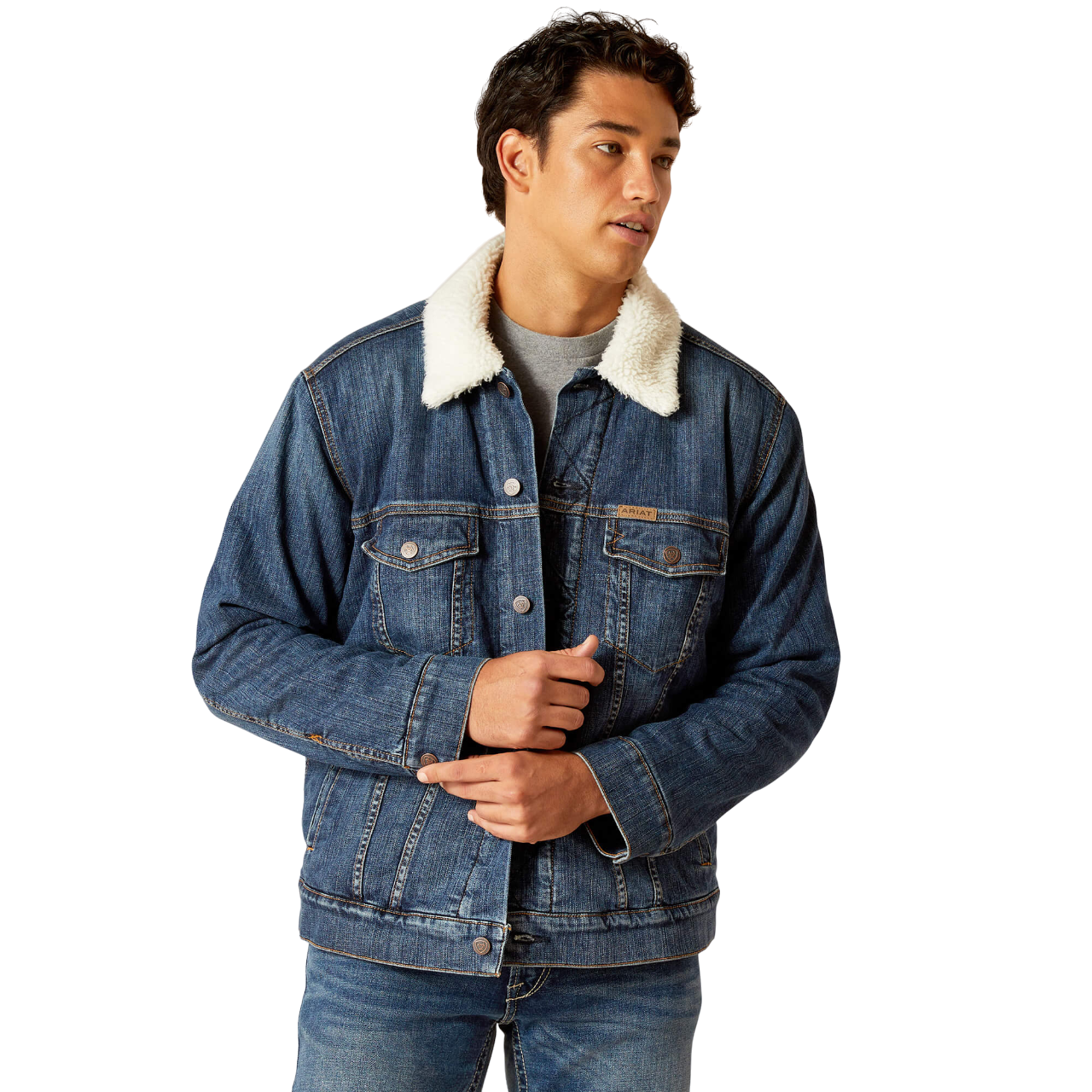 Shop Ariat Men's Sherpa Lined Trucker Blue Jacket