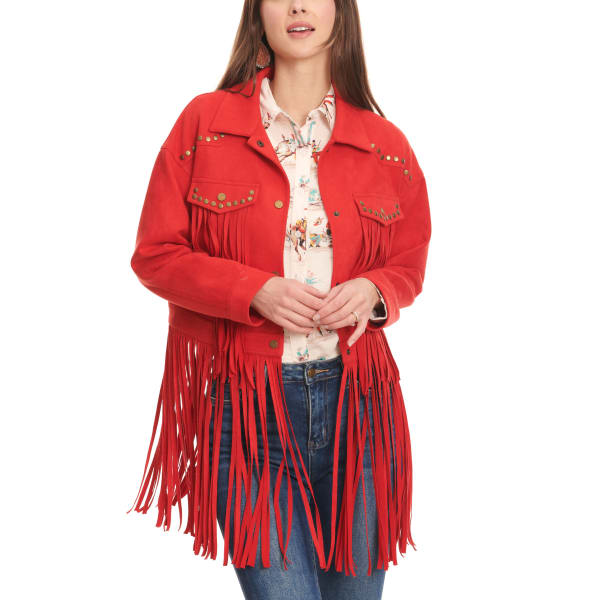 Western Style Red Fringe Jacket for Women - Fashion Express