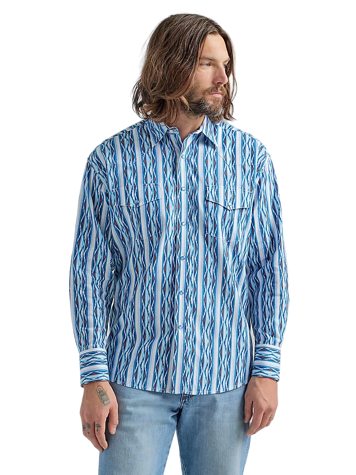 Wrangler Checotah Sea Blue Shirt - Authentic Western Style